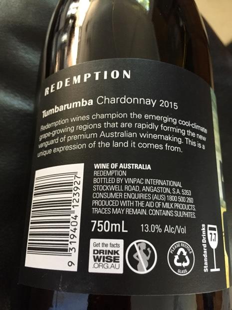 2016 Redemption Wines Chardonnay Landmark Release, Australia, New South ...