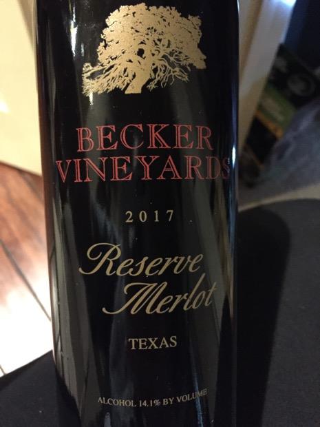 2017 Becker Vineyards Merlot Reserve, USA, Texas, Texas Hill Country ...