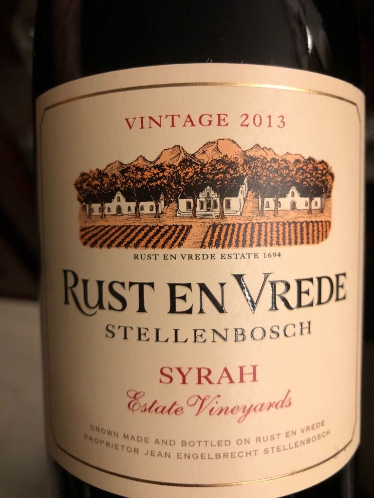 2013 Rust en Vrede Syrah Estate Vineyards, South Africa, Coastal Region ...