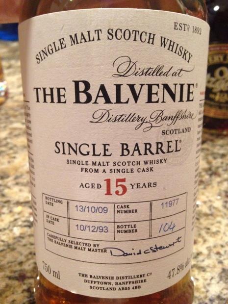1994 Balvenie 15 Year Old Single Barrel Single Malt Scotch Whisky, 47.8 ...