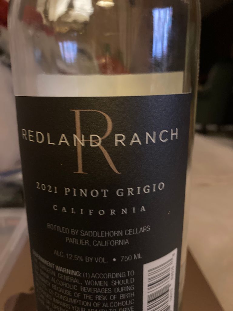 2021 Saddlehorn Cellars Pinot Grigio Redland Ranch, USA, California ...