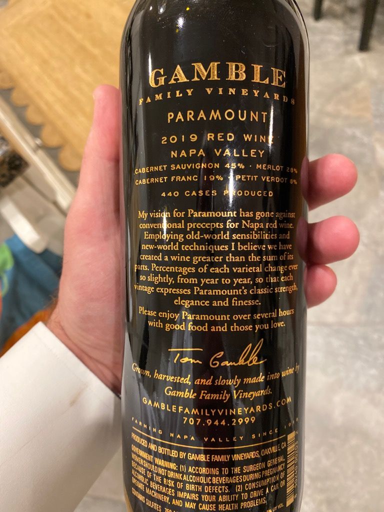 2019 Gamble Family Vineyards Paramount, USA, California, Napa Valley ...