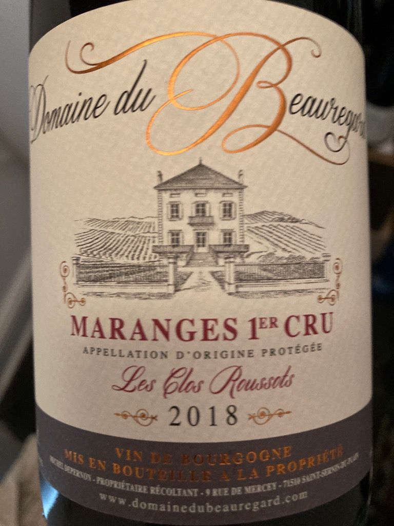 2018 Domaine du Beauregard Maranges 1er Cru Les Clos Roussots, France ...