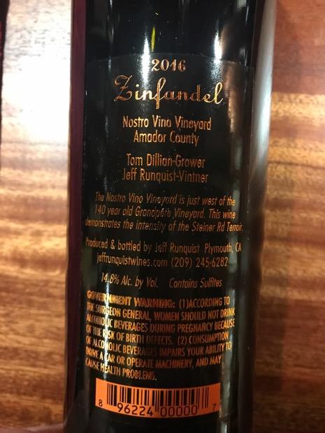 2016 Jeff Runquist Zinfandel "R" Nostro Vino Vineyard, USA, California ...