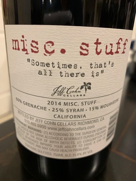 2014 Jeff Cohn Cellars Misc. Stuff, USA, California - CellarTracker