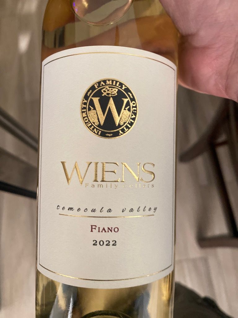 2022 Wiens Family Cellars Fiano, USA, California, South Coast, Temecula ...