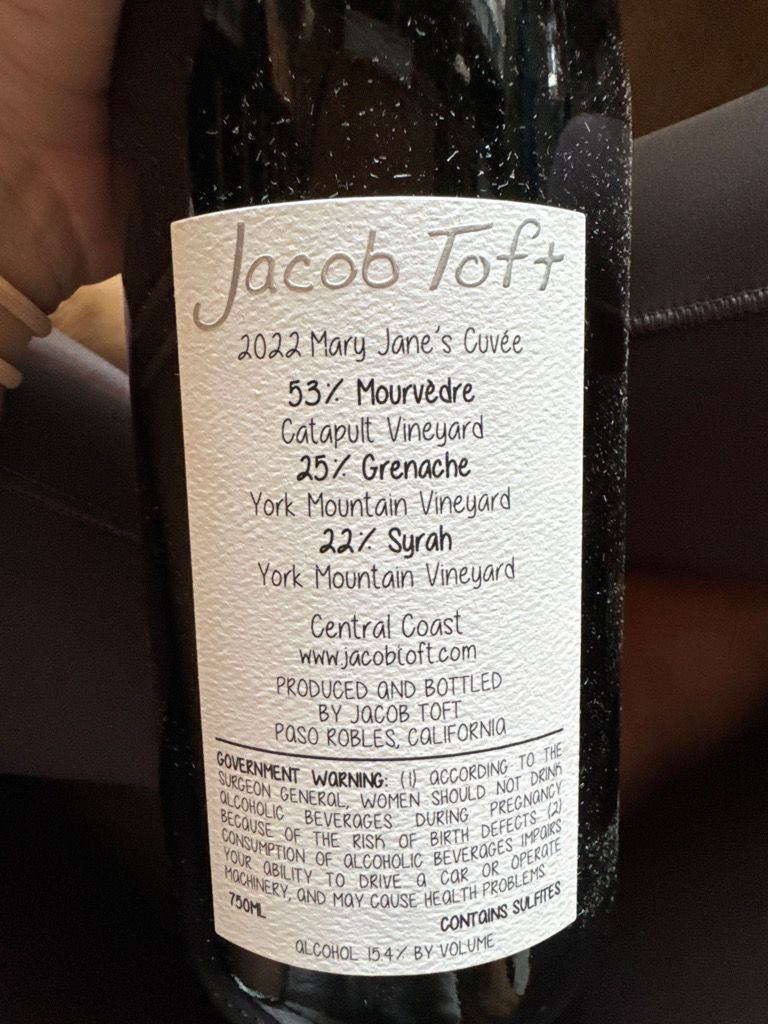 2022 Jacob Toft Mary Jane's Cuvee, USA, California, Central Coast, Paso ...