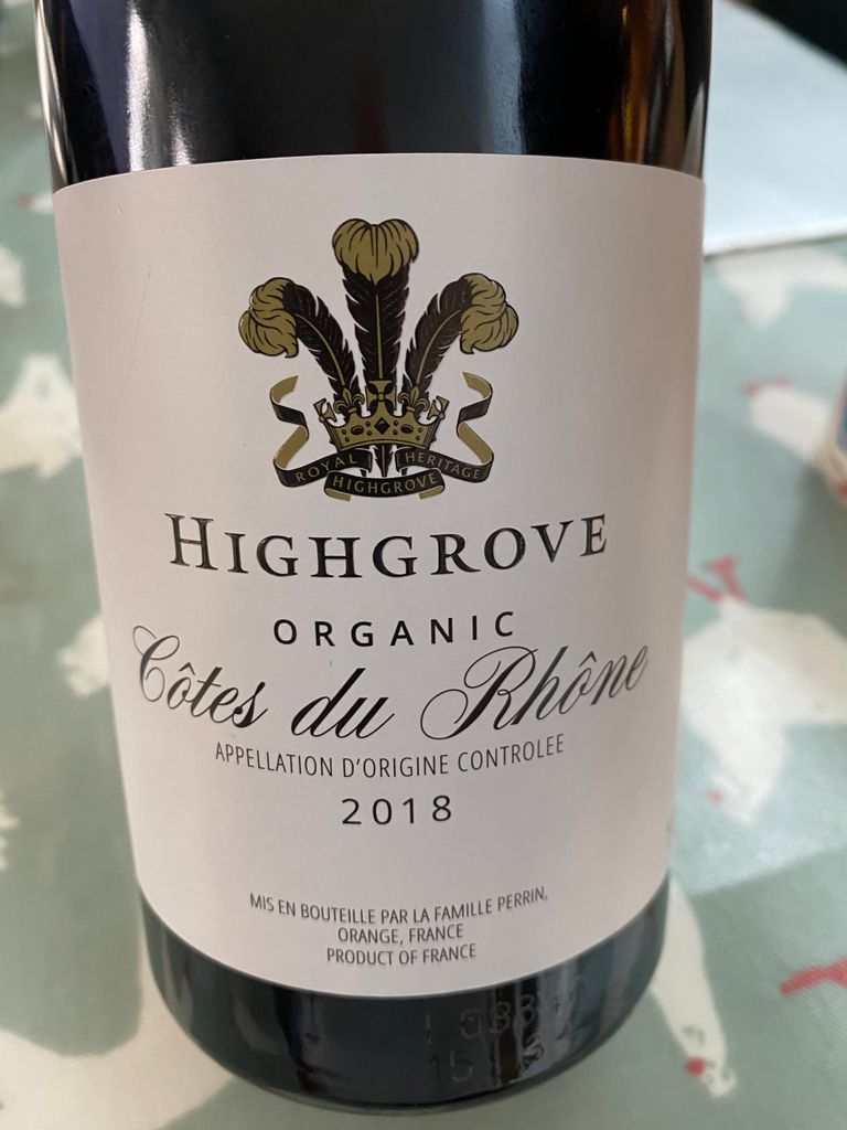 2019 Highgrove Organic Côtes du Rhône, France, Rhône, Northern Rhône ...