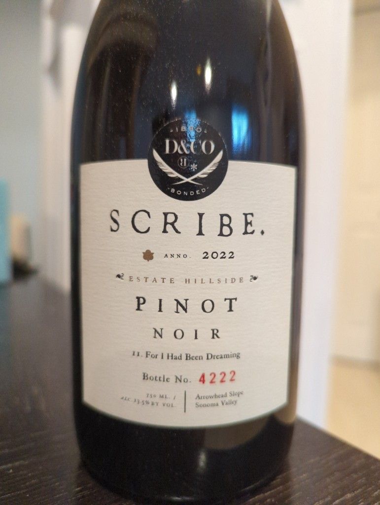 2023 Scribe Pinot Noir Estate Hillside Arrowhead Slope, USA, California ...