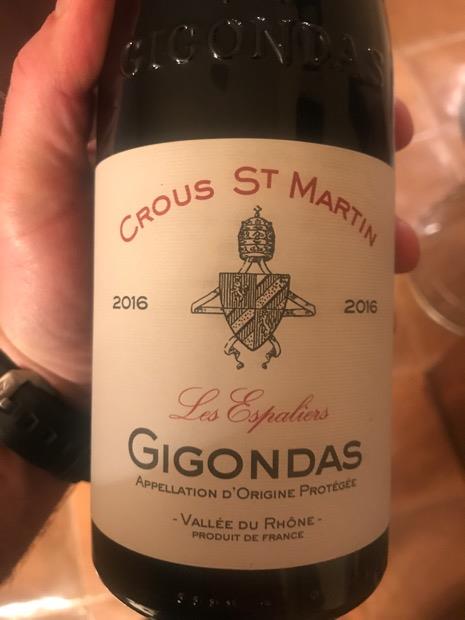 2016 Crous St. Martin Gigondas Les Espaliers, France, Rhône, Southern ...