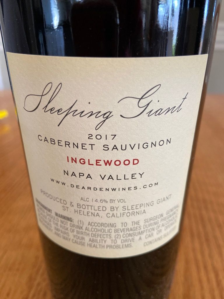 2017 Dearden Wines Cabernet Sauvignon Sleeping Giant Inglewood Vineyard ...