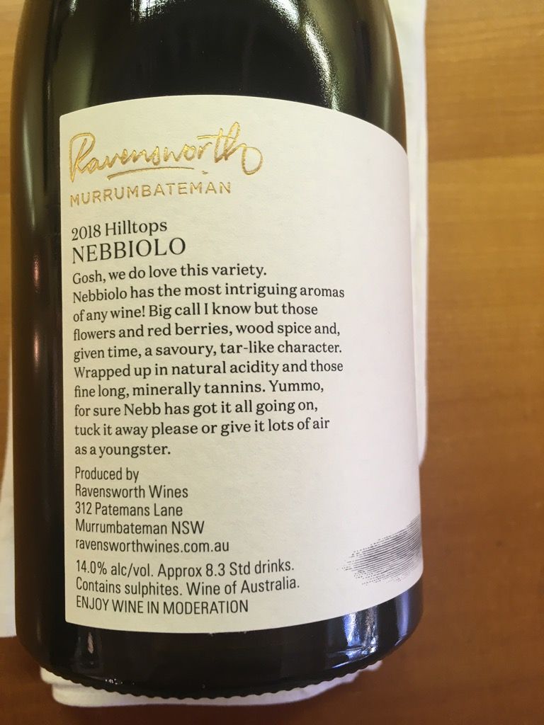 2018 Ravensworth Nebbiolo, Australia, New South Wales, Southern New ...