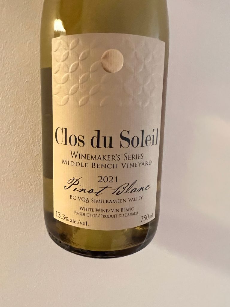 2021 Clos du Soleil Pinot Blanc Winemaker's Series Middle Bench ...