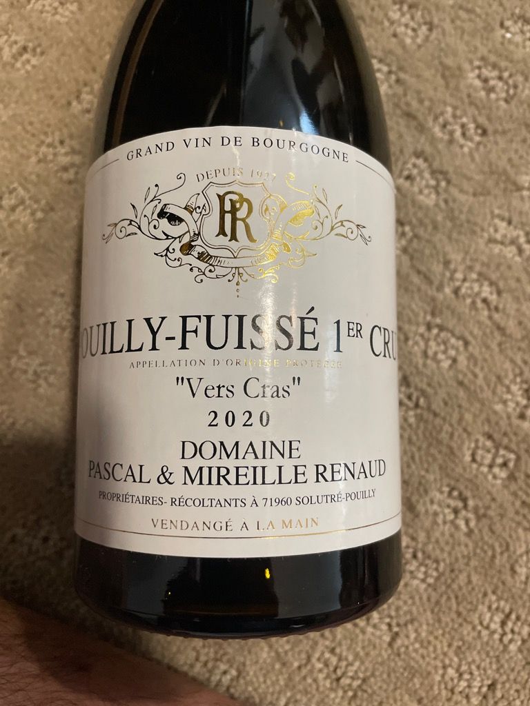2020 Pascal & Mireille Renaud Pouilly-Fuissé Premier Cru Vers Cras ...
