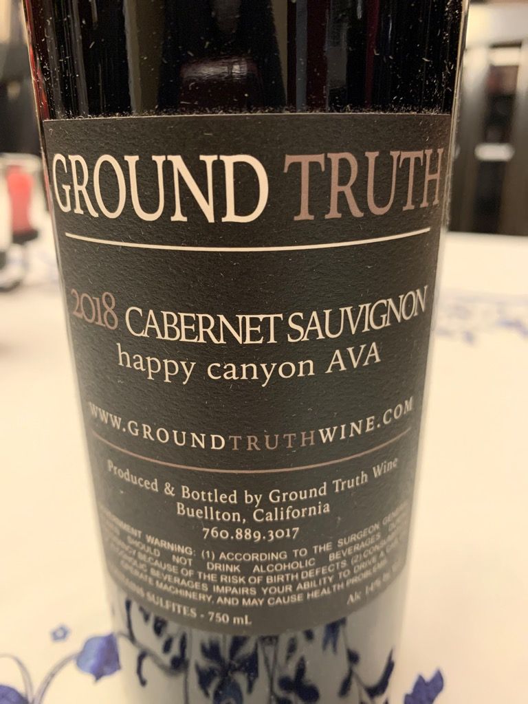 2018 Ground Truth Cabernet Sauvignon, USA, California, Central Coast ...