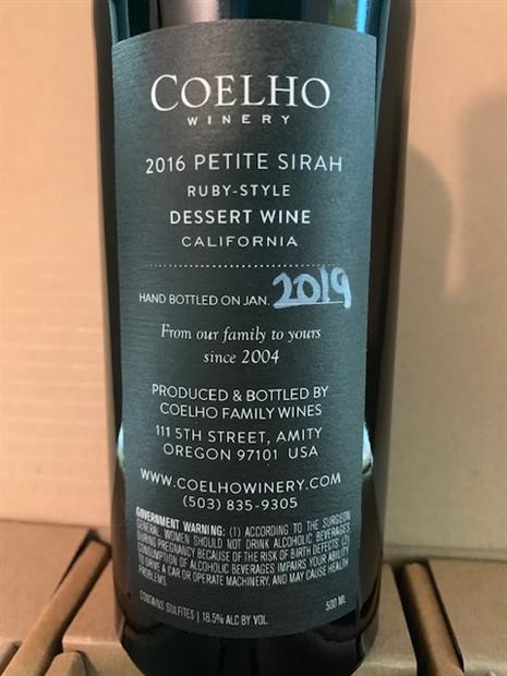 2019 Coelho Winery Petite Sirah Ruby-Style Dessert Wine Silvaspoons ...