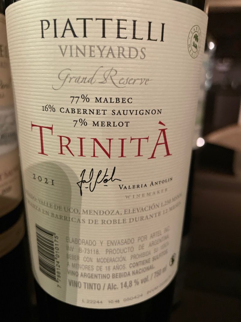 2021 Piattelli Vineyards Trinità Grand Reserve, Argentina, Mendoza ...