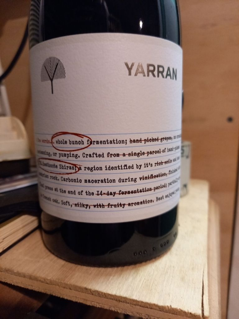 2021 Yarran Wines Shiraz A Few Words... Whole Bunch, Australia ...