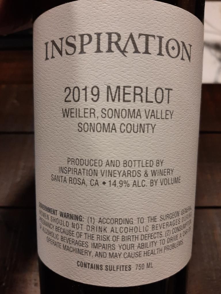 2020 Inspiration Vineyards Merlot Weiler, USA, California, Sonoma ...