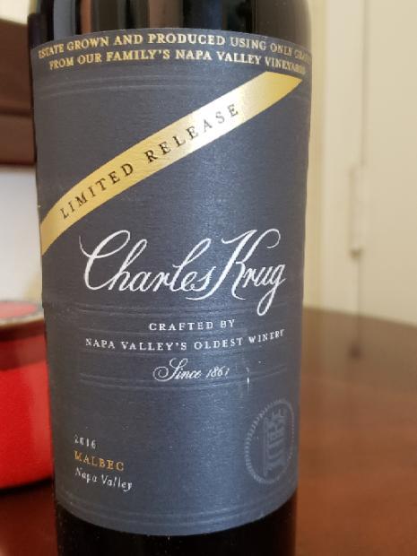 2016 Charles Krug Winery (Peter Mondavi Family) Malbec Limited Release ...