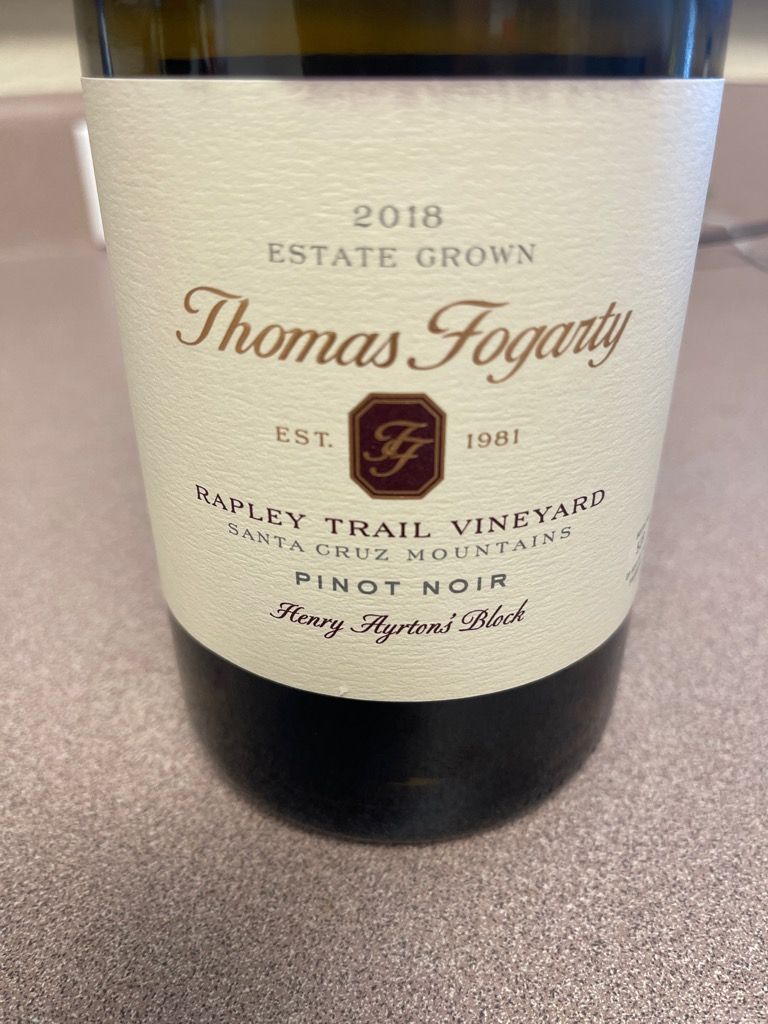 2018 Thomas Fogarty Pinot Noir Henry Ayrton's Block Rapley Trail ...