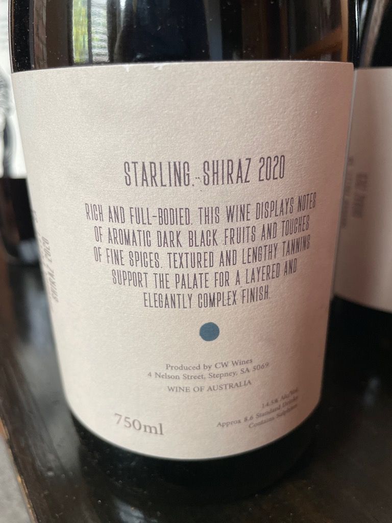 2020 CW Wines Shiraz Starling, Australia, South Australia, Barossa ...