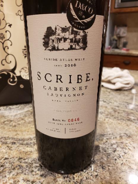 2016 Scribe Cabernet Sauvignon Scribe Atlas West, USA, California, Napa ...
