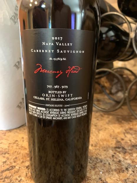 2017 Orin Swift Cabernet Sauvignon Mercury Head, USA, California, Napa ...