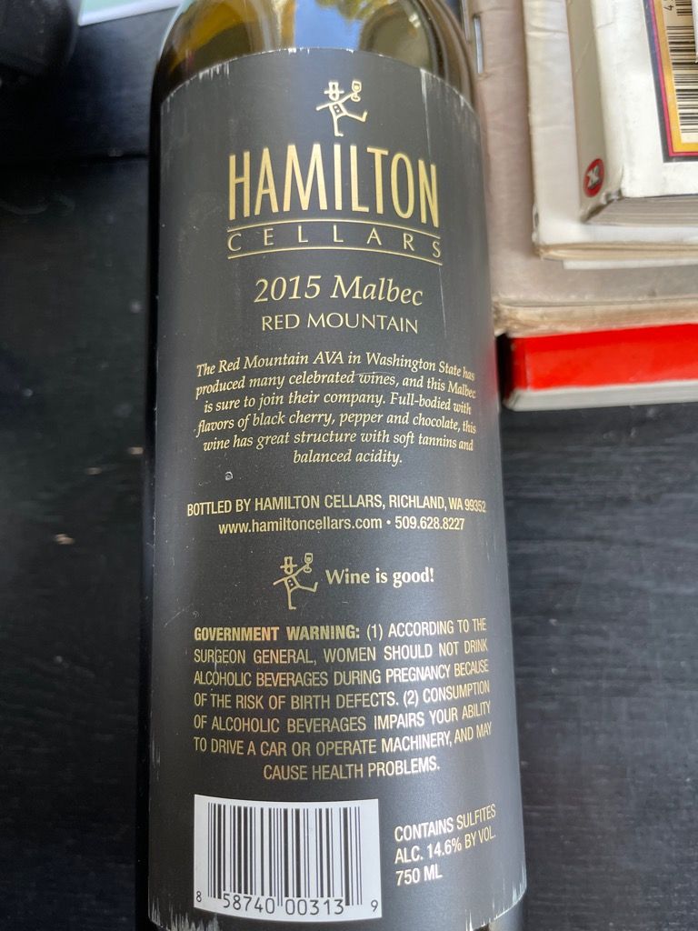 2018 Hamilton Cellars Malbec, USA, Washington, Columbia Valley, Red ...