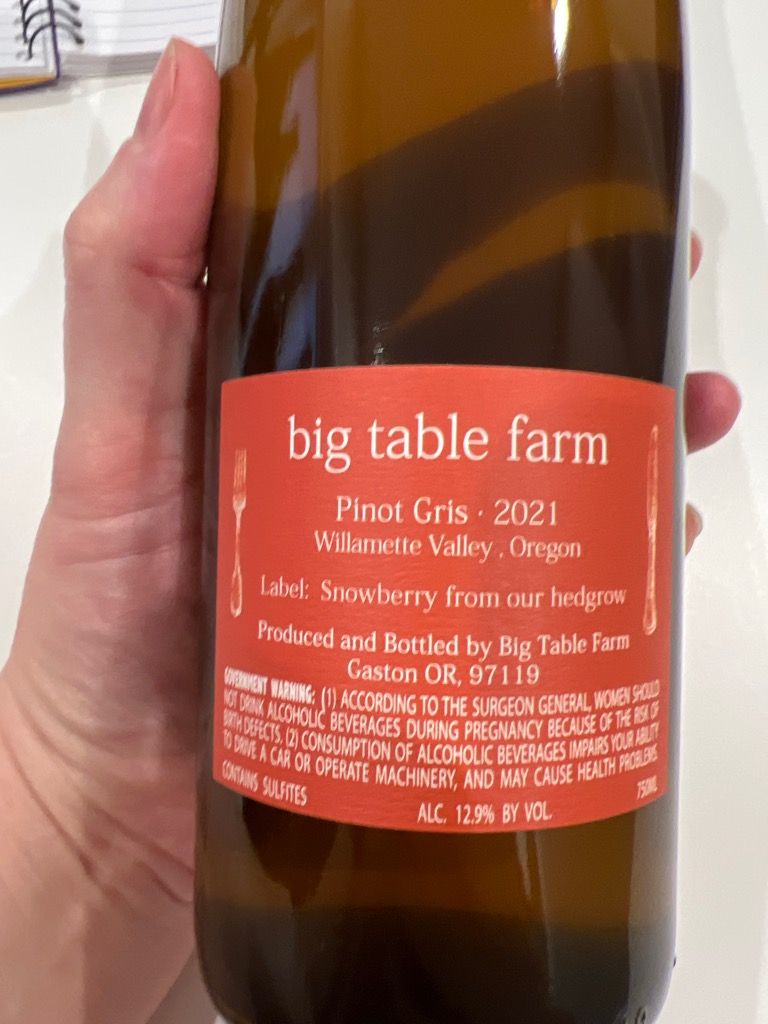 2021 Big Table Farm Pinot Gris, USA, Oregon, Willamette Valley ...