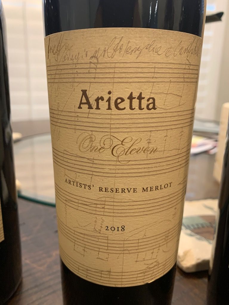 2019 Arietta Merlot One Eleven Artists' Reserve H Block Hudson ...