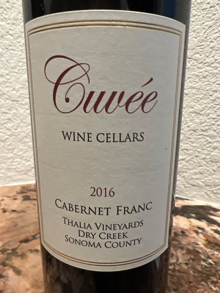 2016 Cuvée Wine Cellars Cabernet Franc Thalia Vineyards, USA ...