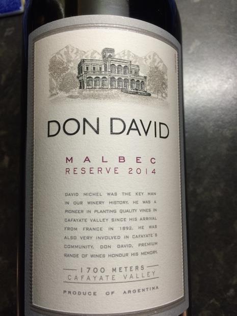 2014 Bodega El Esteco Malbec Don David Reserve, Argentina, Valles ...