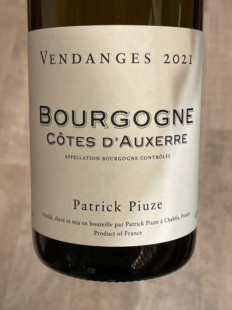 2021 Patrick Piuze Bourgogne Côtes d'Auxerre Blanc, France, Burgundy ...