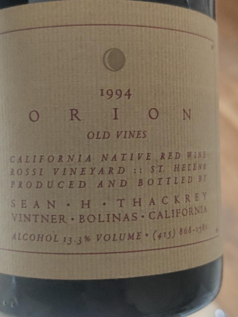 1994 Sean Thackrey Orion Rossi Vineyard, USA, California, Napa Valley ...