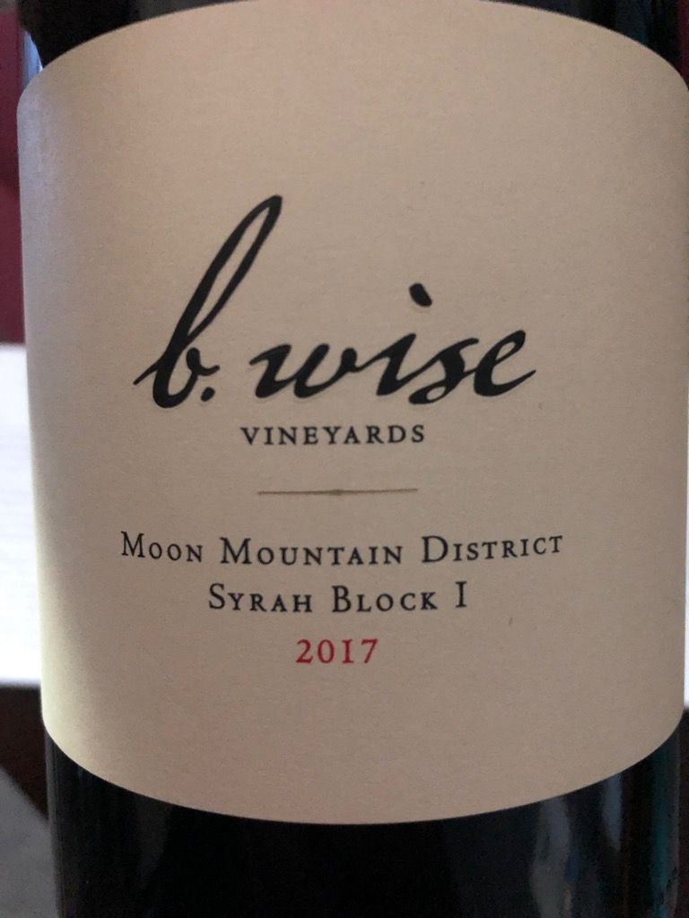 2017 B. Wise Vineyards Syrah Estate Grown, Block 1, USA, California ...