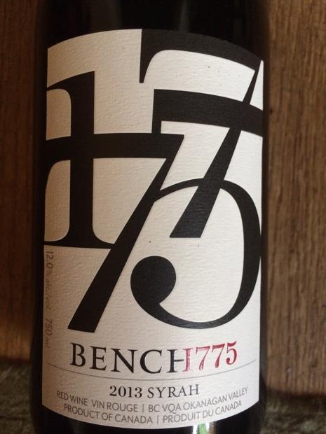2013 Bench 1775 Syrah, Canada, British Columbia, Okanagan Valley ...