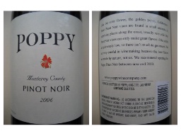 2006 Poppy Pinot Noir, USA, California, Central Coast, Monterey County ...