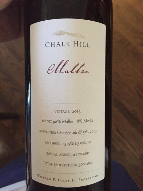 2013 Chalk Hill Malbec, USA, California, Sonoma County, Chalk Hill - CellarTracker