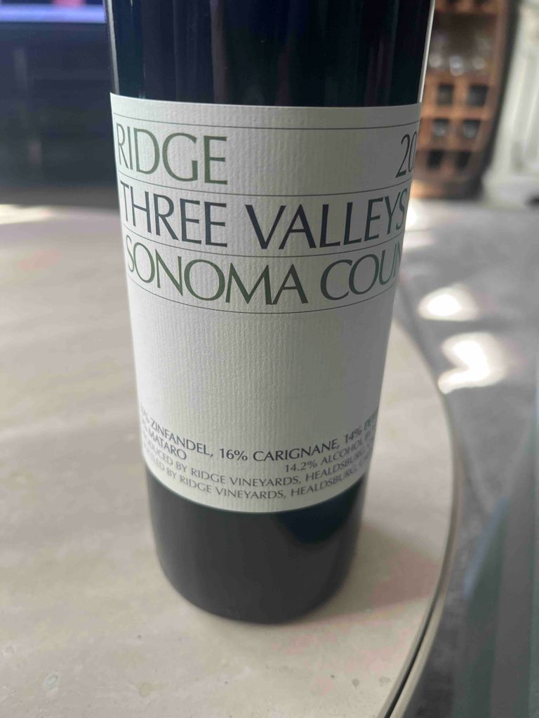 2022 Ridge Three Valleys, USA, California, Sonoma County - CellarTracker