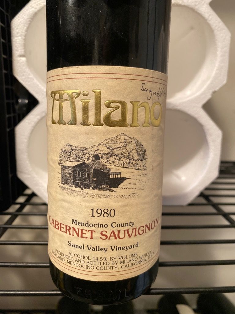 1981 Milano Family Winery Cabernet Sauvignon Sanel Valley Vineyard ...
