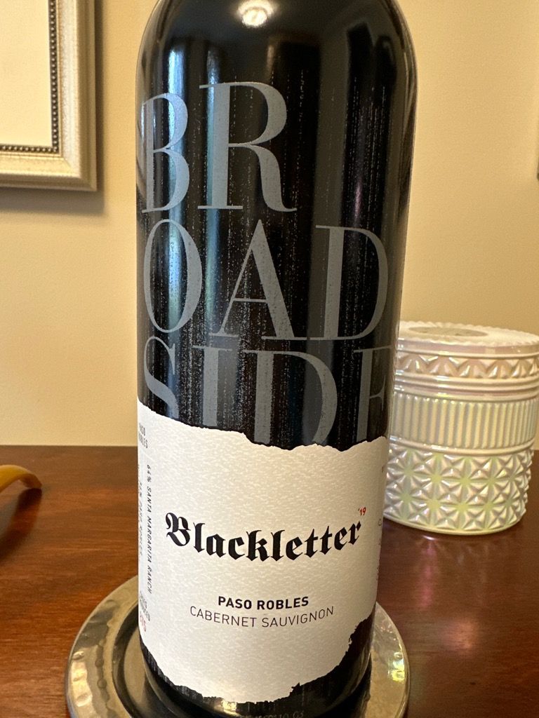 2019 Broadside Cabernet Sauvignon Blackletter, USA, California, Central ...