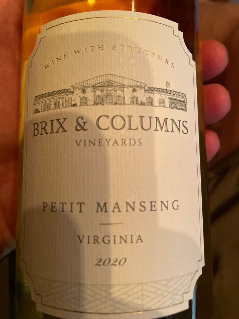2020 Brix & Columns Petit Manseng, USA, Virginia, Blue Ridge Highlands ...