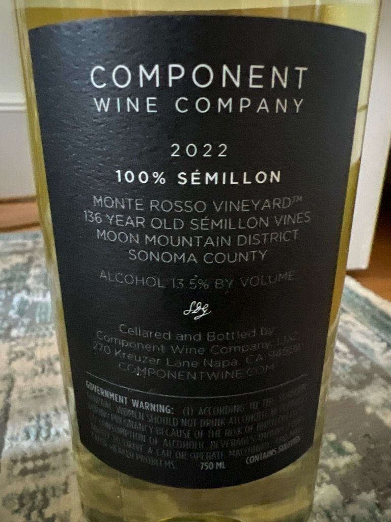 2023 Component Wine Company Sémillon Monte Rosso Vineyard, USA ...