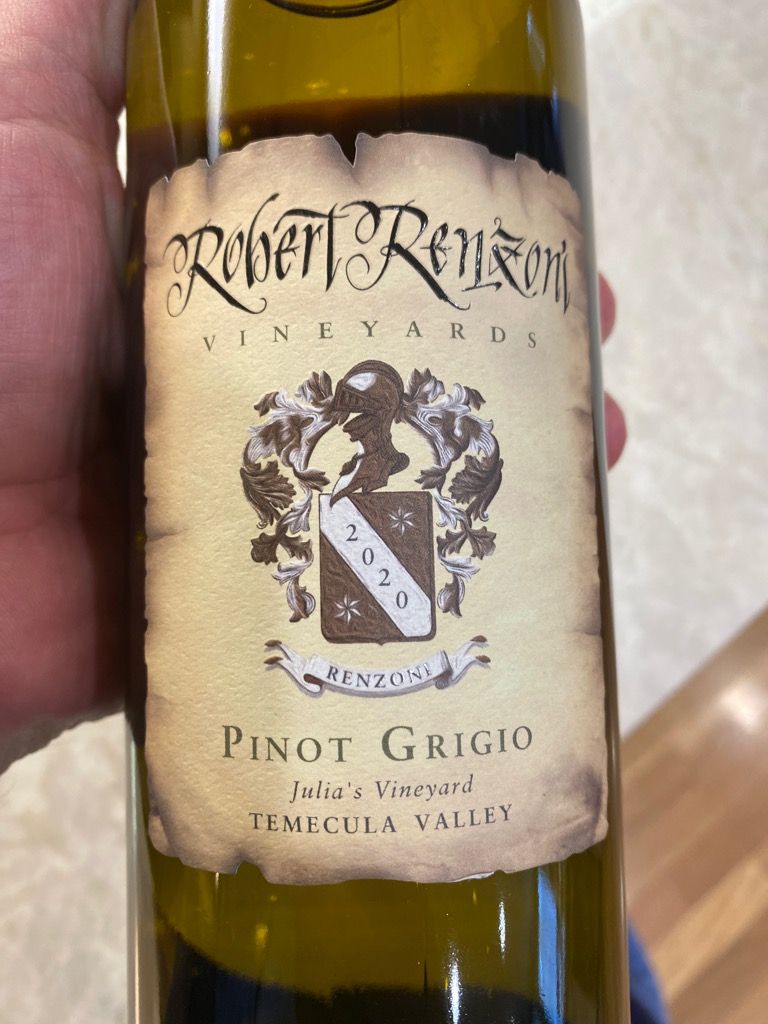 2021 Robert Renzoni Pinot Grigio Julia's Vineyard, USA, California ...