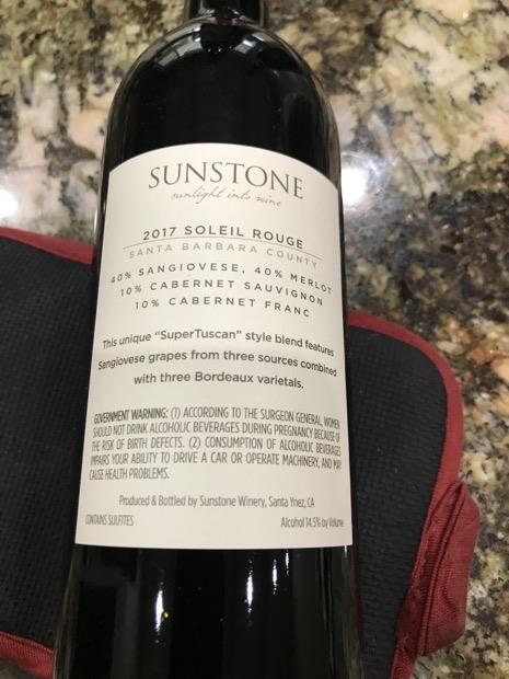 2017 Sunstone Vineyard Soleil Rouge, USA, California, Central Coast ...