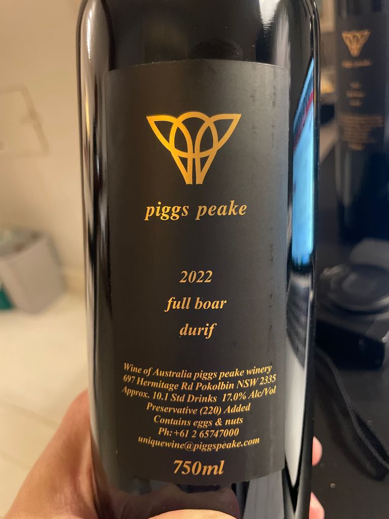 2022 Piggs Peake Durif Full Boar, Australia, New South Wales, Hunter ...