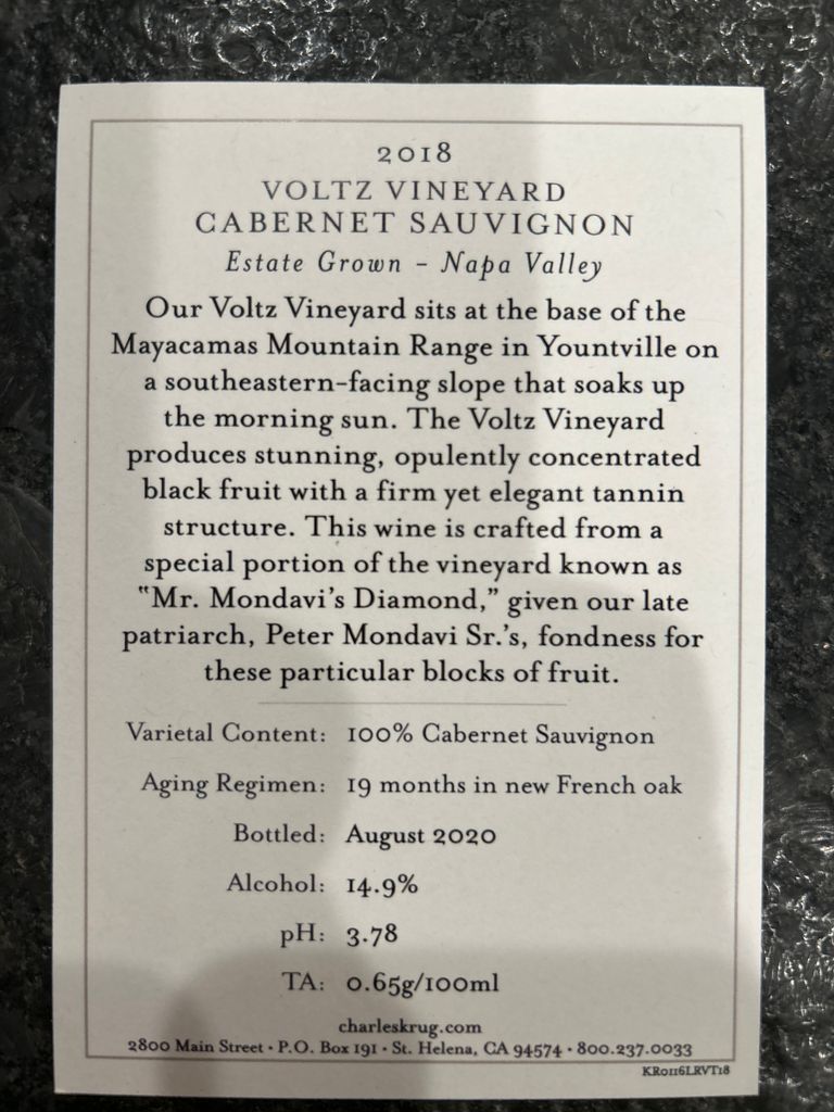 2018 Charles Krug Winery (Peter Mondavi Family) Cabernet Sauvignon ...