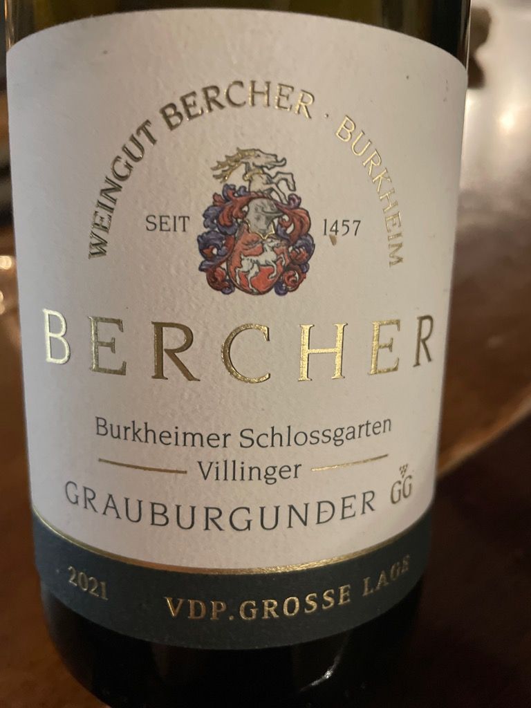 2022 Weingut Bercher Burkheimer Schlossgarten Villinger Grauburgunder ...