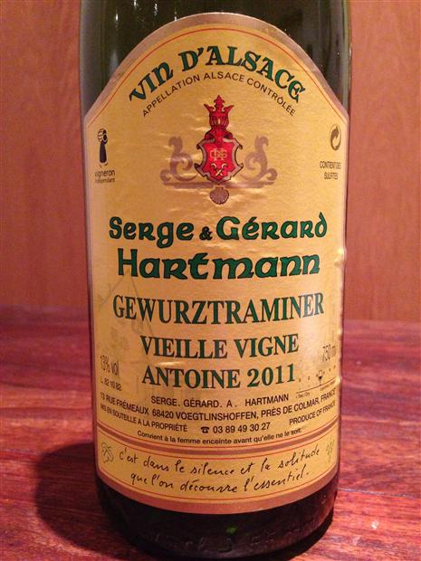 2011 Serge & Gerard Hartmann Gewurztraminer Vieilles Vignes Antoine ...